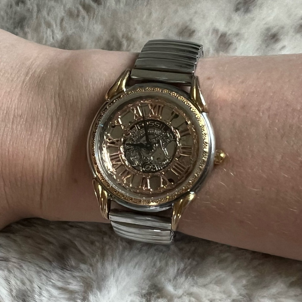 Fossil Vintage Rose Gold & Silver Retro Stretch Link … - Gem